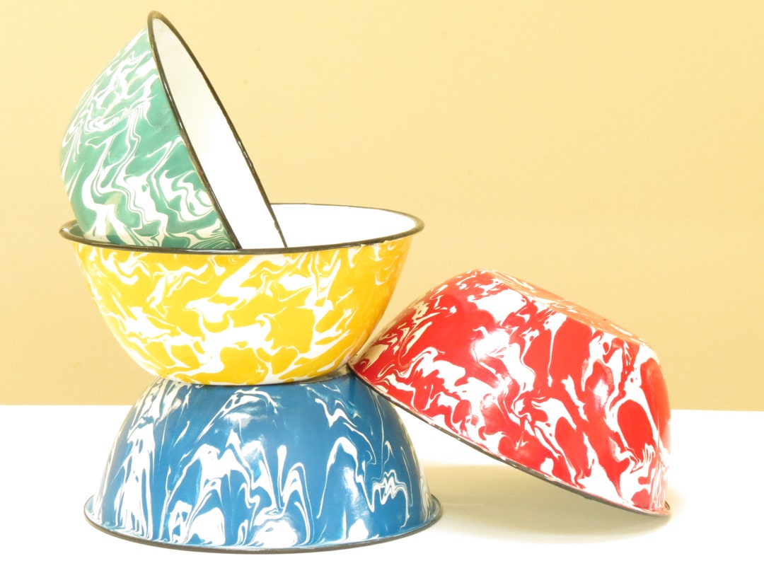 Vintage Set of 4 Colorful Enamelware Bowls - Old Enamelware Bowls ...