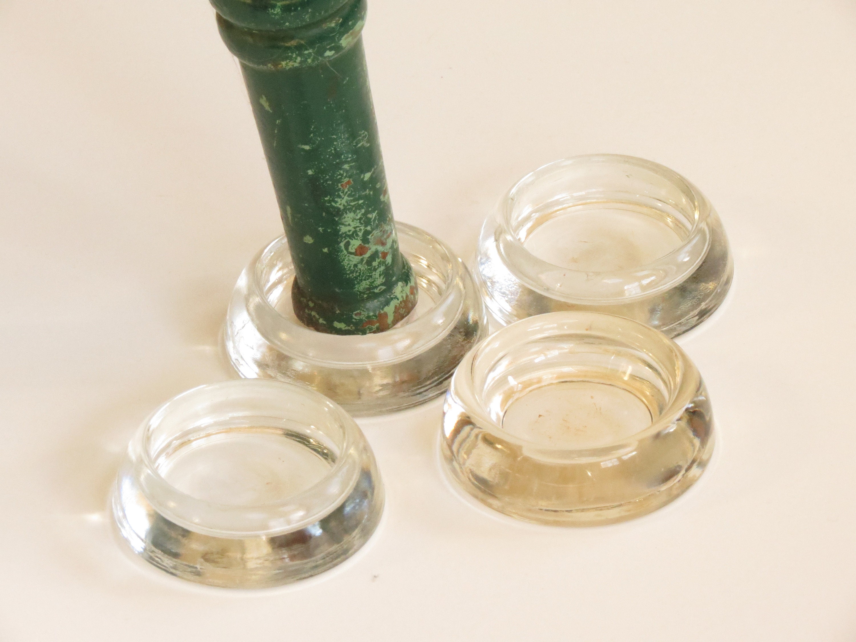 Set of 4 Vintage Glass Furniture Coasters Old Glass Leg Coasters ...