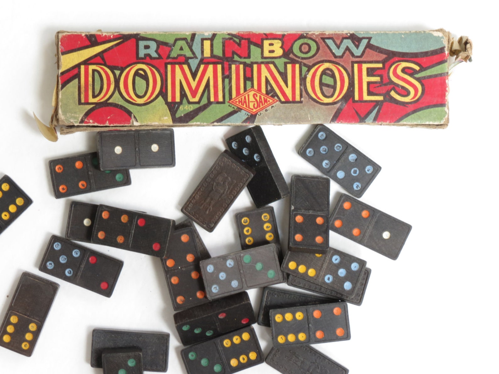 Set of Antique Rainbow Dominoes - 26 Vintage Rainbow Dominoes - 26 ...