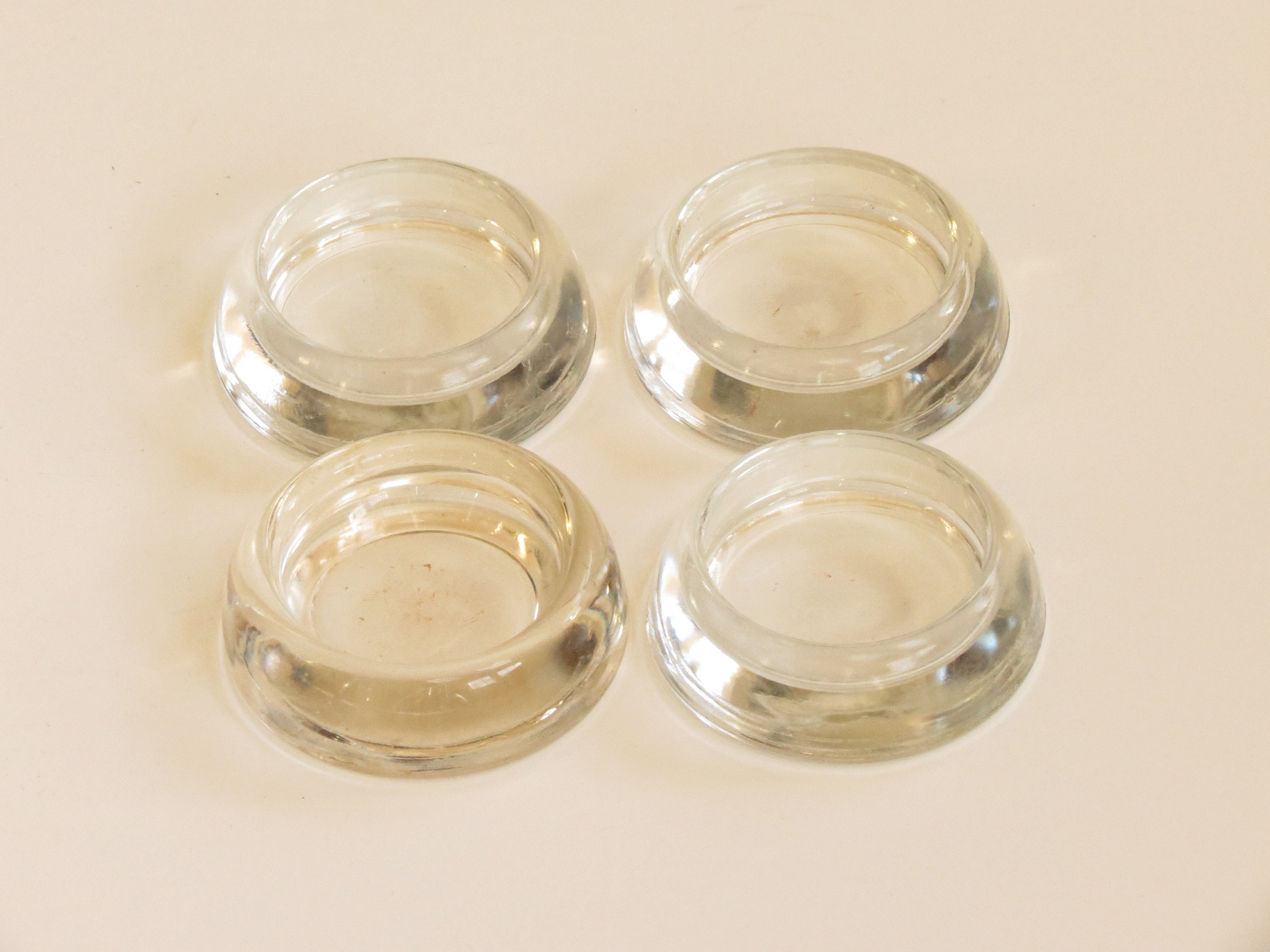 Set of 4 Vintage Glass Furniture Coasters Old Glass Leg Coasters ...