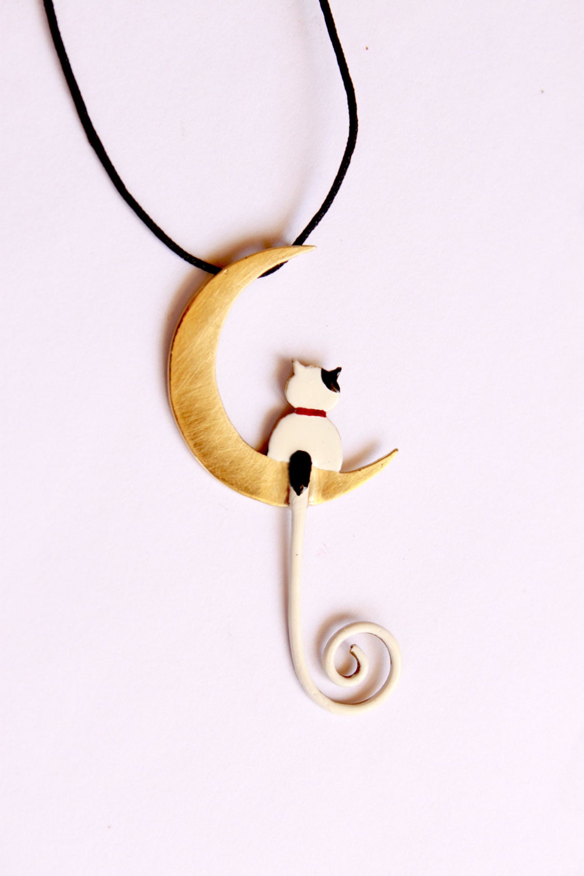 Handmade Romantic Cat Necklace-cat&moon-metalwork Sterling Silver 925 ...