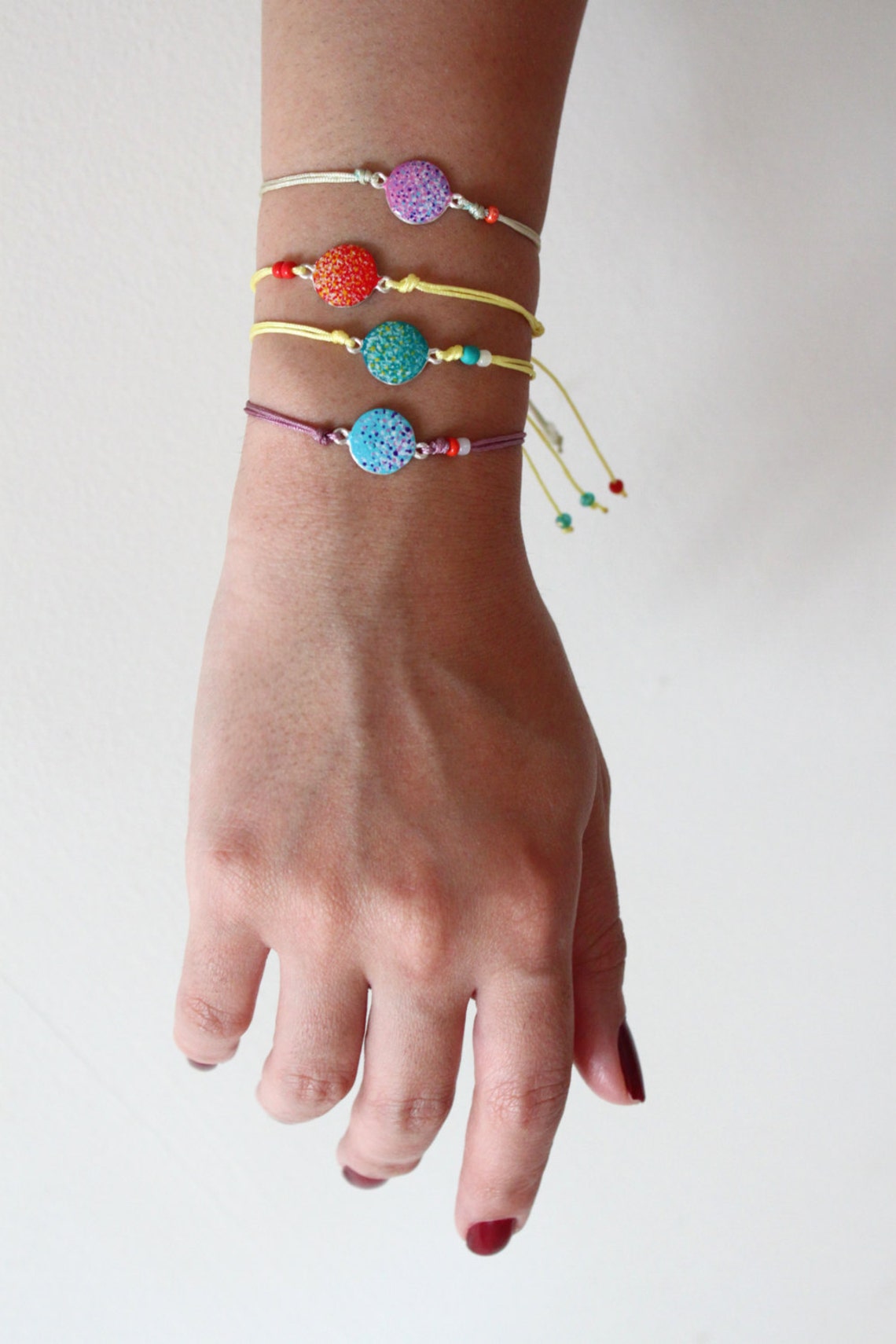 Sterling Silver Circle Bracelet Colored Circle adjustable - Etsy