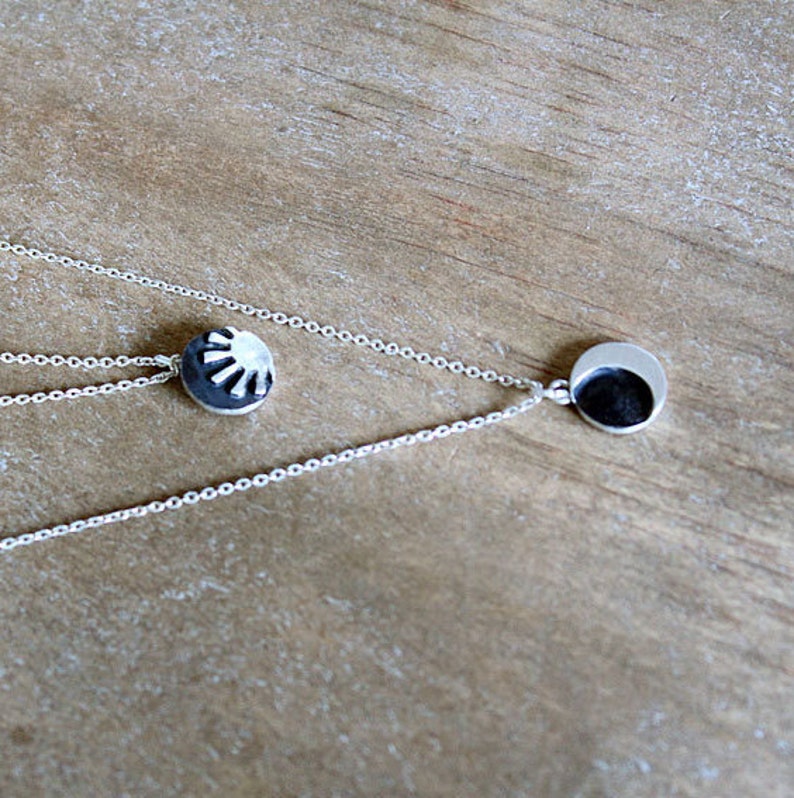Small Sterling Silver Sun & Moon-handmade Necklace-oxidized and Satin ...