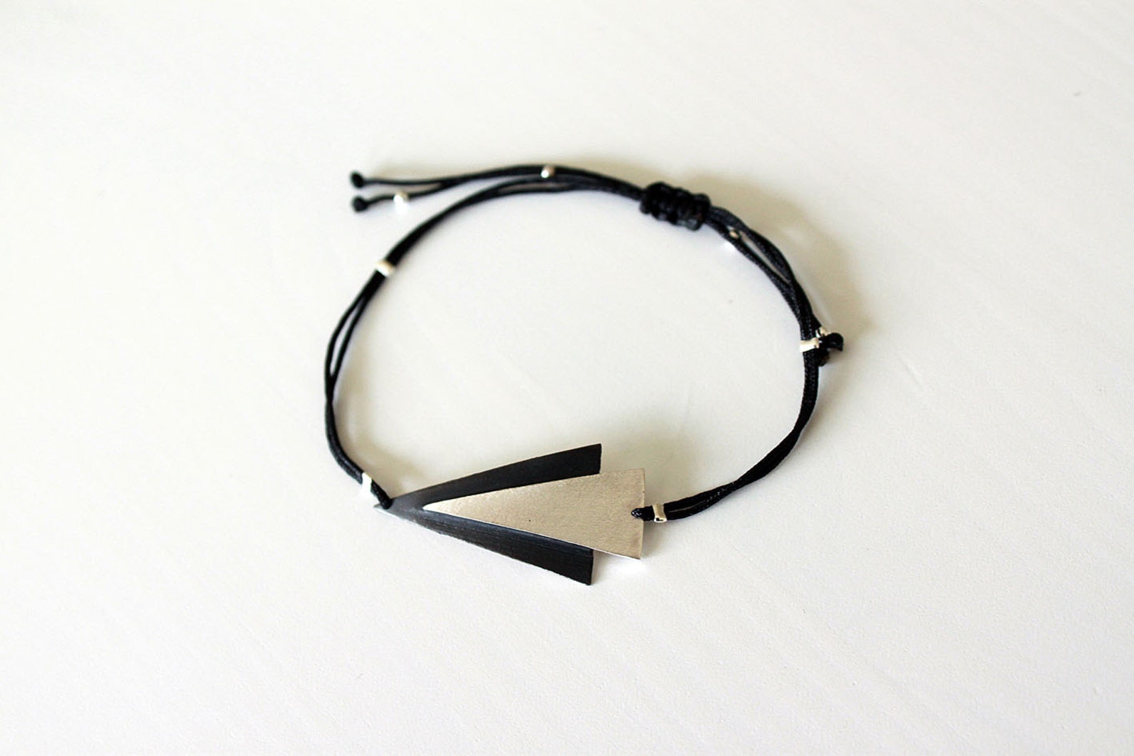Triangle Bracelet-sterling Silver-adjustable Cord Bracelet-oxidized and ...