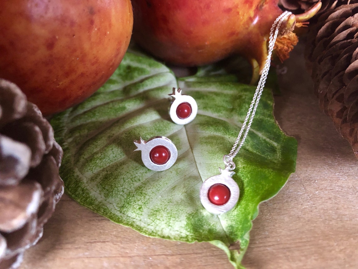 Sterling Silver Pomegranate Necklace-pendant-fruit - Etsy