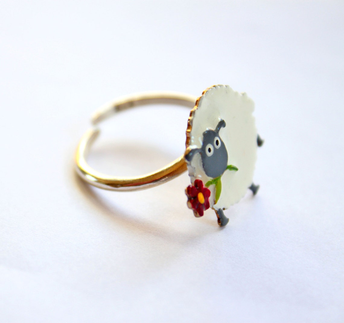 Handmade Sheep Ring-sterling Silver Ring925-enamel Hand Painted-little ...