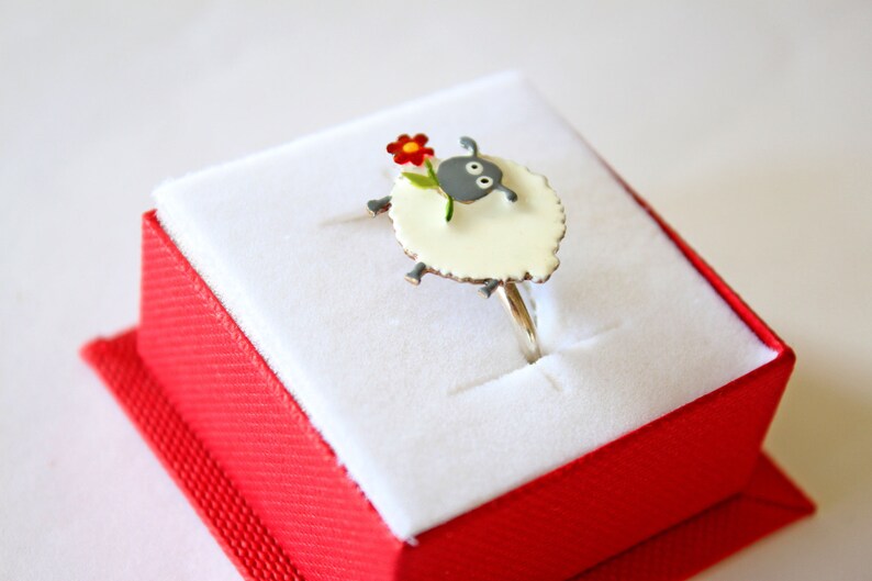 Handmade Sheep Ring-sterling Silver Ring925-enamel Hand Painted-little ...