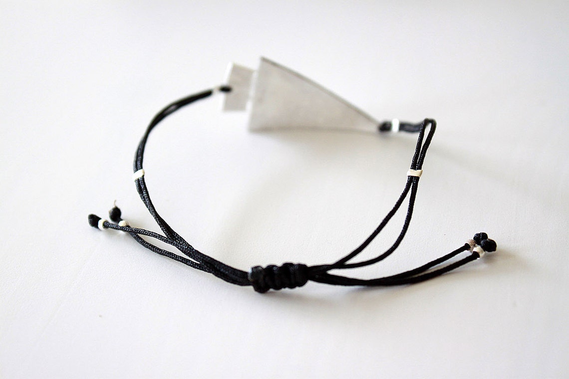 Triangle Bracelet-sterling Silver-adjustable Cord Bracelet-oxidized and ...
