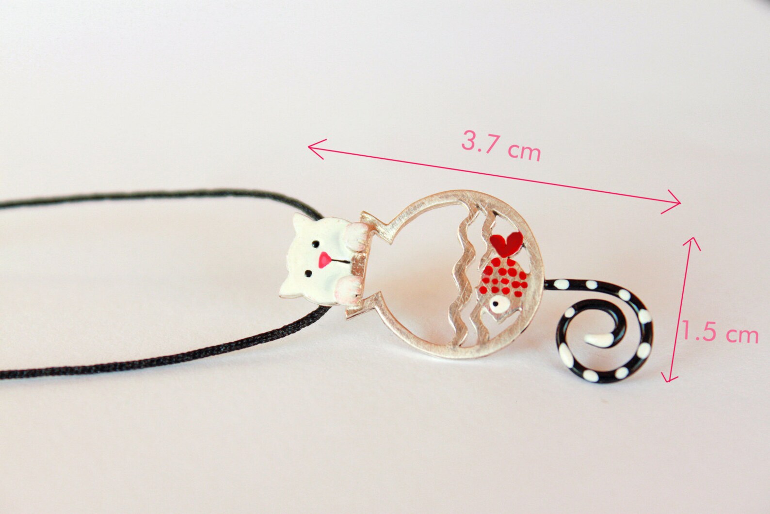 Kitty Cat-handmade Necklace Cat-sterling Silver 925- Enamel Handpainted ...