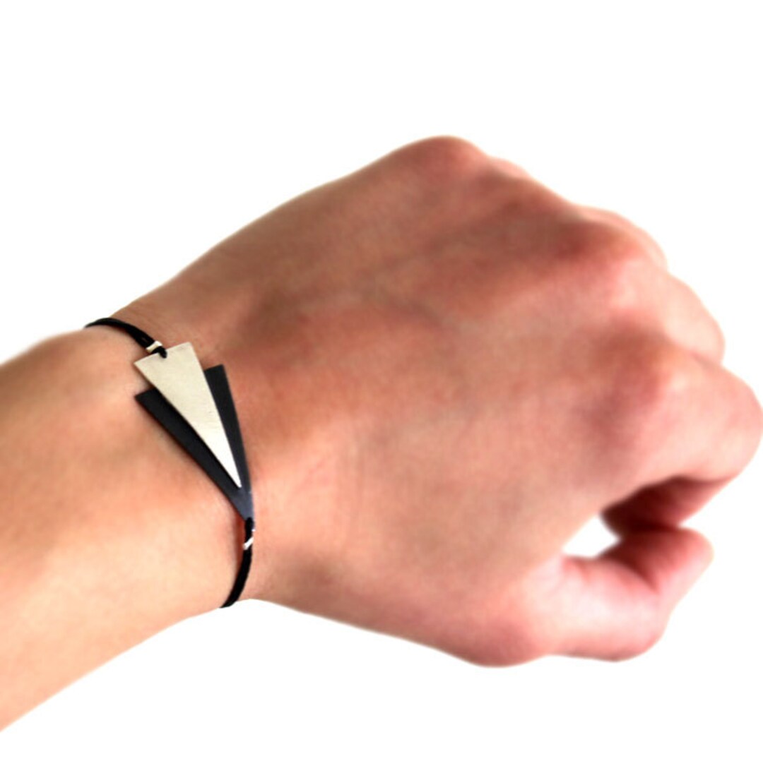 Triangle Bracelet-sterling Silver-adjustable Cord Bracelet-oxidized and ...