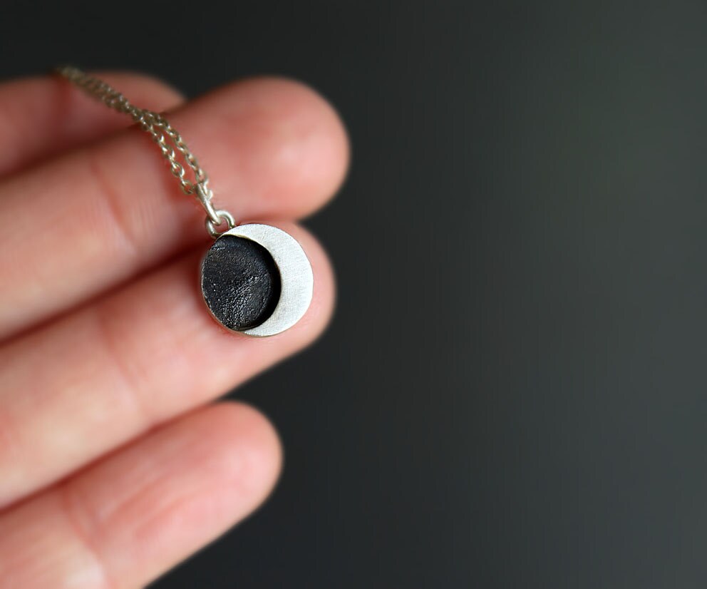 Small Sterling Silver Sun & Moon-handmade Necklace-oxidized and Satin ...