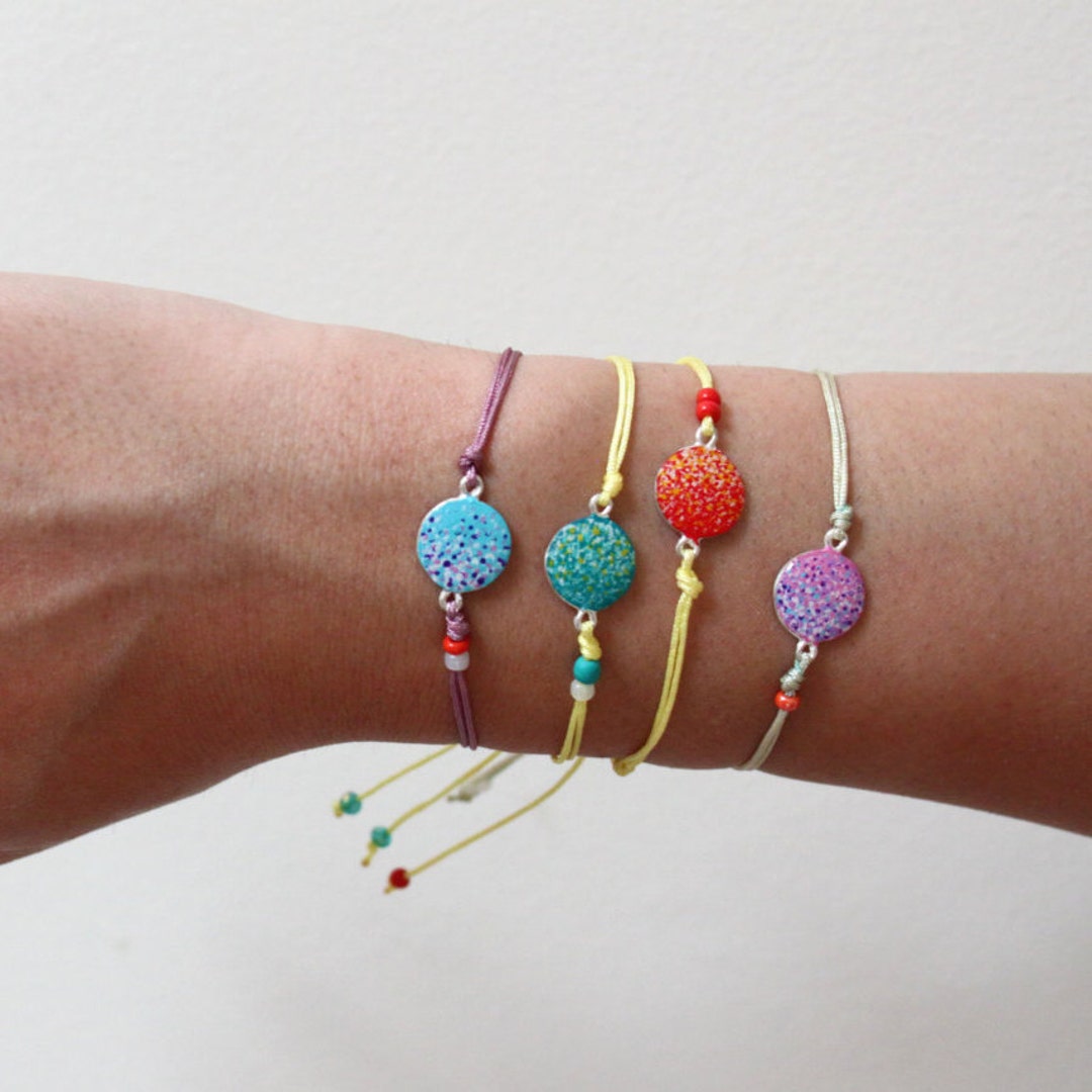 Sterling Silver Circle Bracelet- Colored Circle -adjustable Cord ...