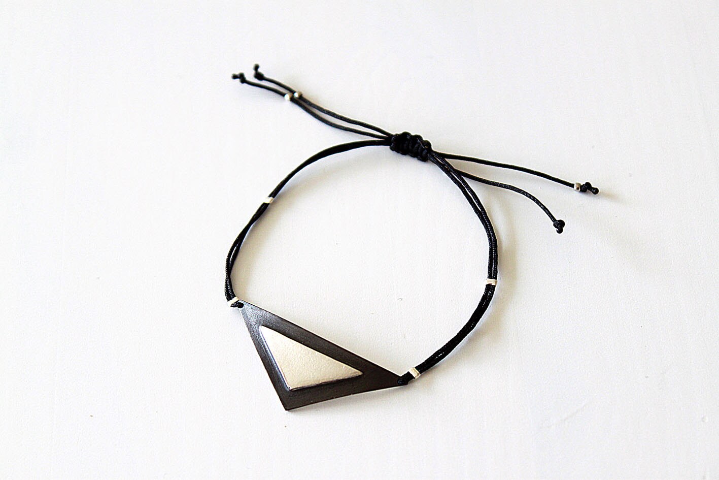 Triangle Bracelet-sterling Silver-adjustable Cord Bracelet-oxidized and ...