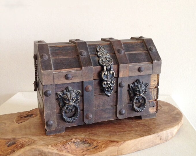 Vintage Wooden Chest Medieval Jewelry Box 1970s - Etsy