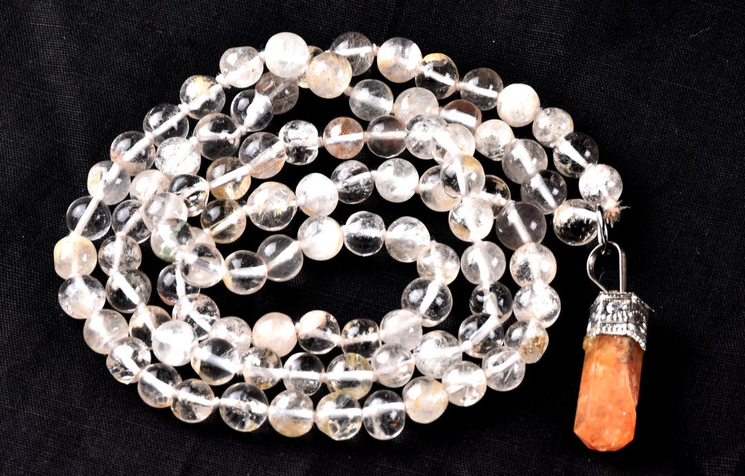 Satyaloka Satyamani Azeztulite, Beads Necklace With Golden Healer ...