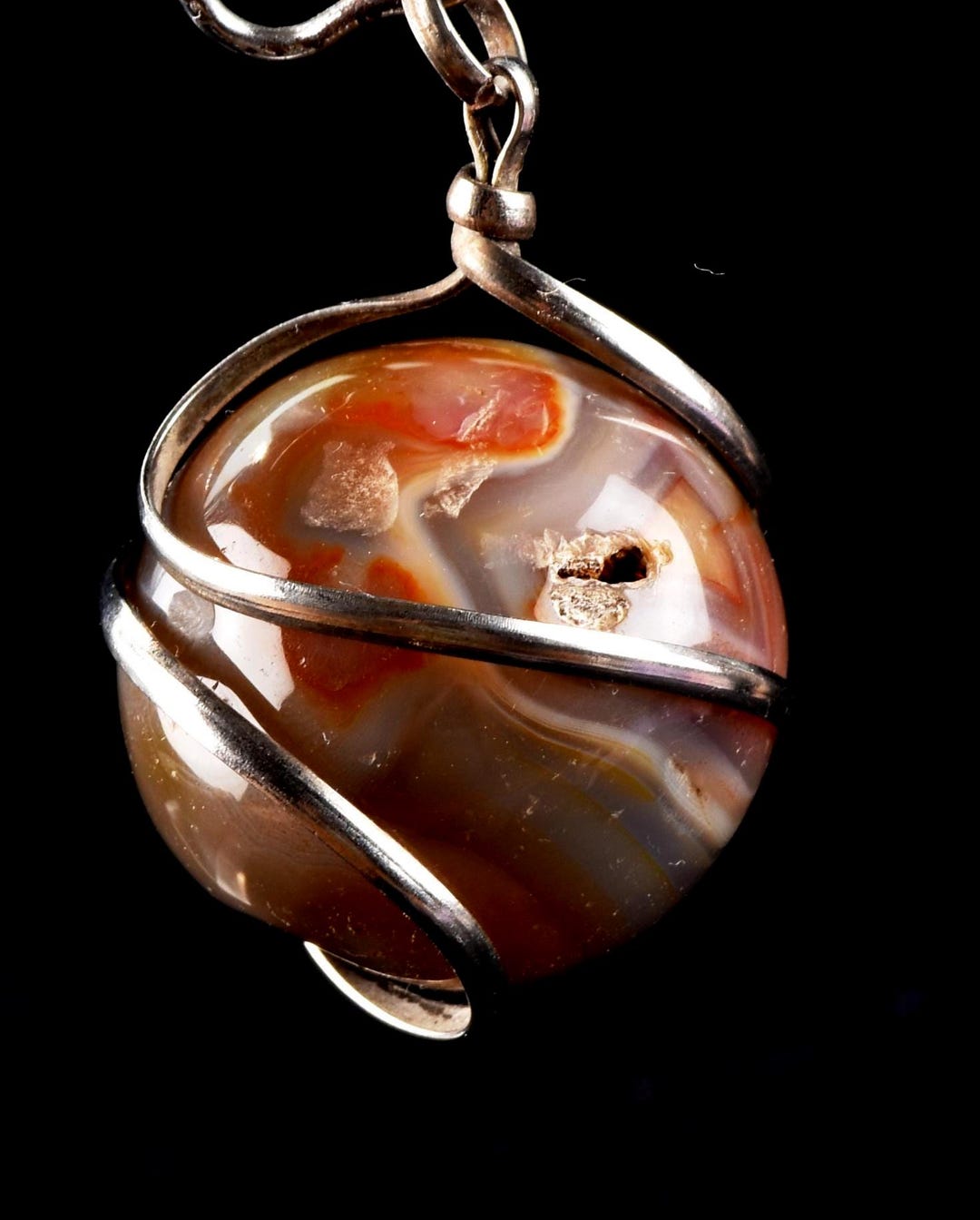 Old Carnelian Sphere With Cave Pendant Creativity Courage Protection ...