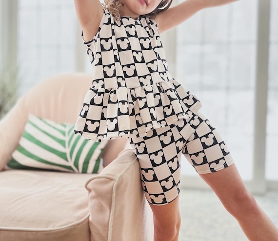 Girls Checkered Monochrome Mickey Tank, Kids Baby Mickey Girls Checkered Monochrome Mickey Tank, Kids Baby Mickey