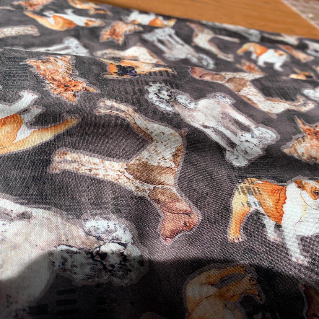 Clothworks Best Friends Cotton Fabric on Black With Pictures of Various ...