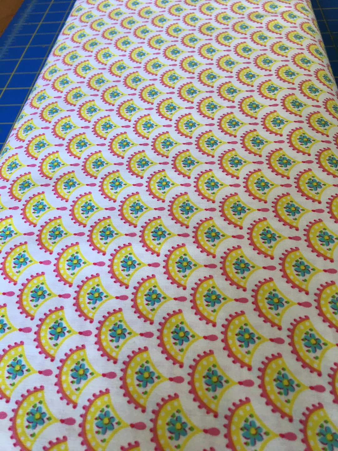 Clothworks Cotton Fabric Tuli Fan in Small Print of Yellow, Pink and ...