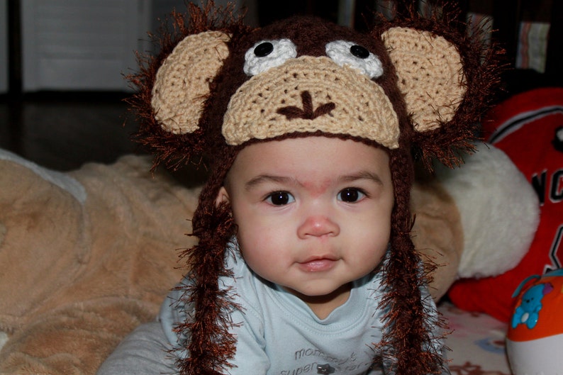 Crocheted Newborn/toddler Brown Monkey Earflap Hat/baby Photo - Etsy