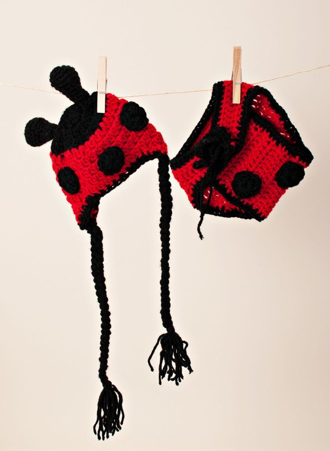 Newborn/toddler Crocheted Lady Bug Hat and Diaper Cover/baby | Etsy