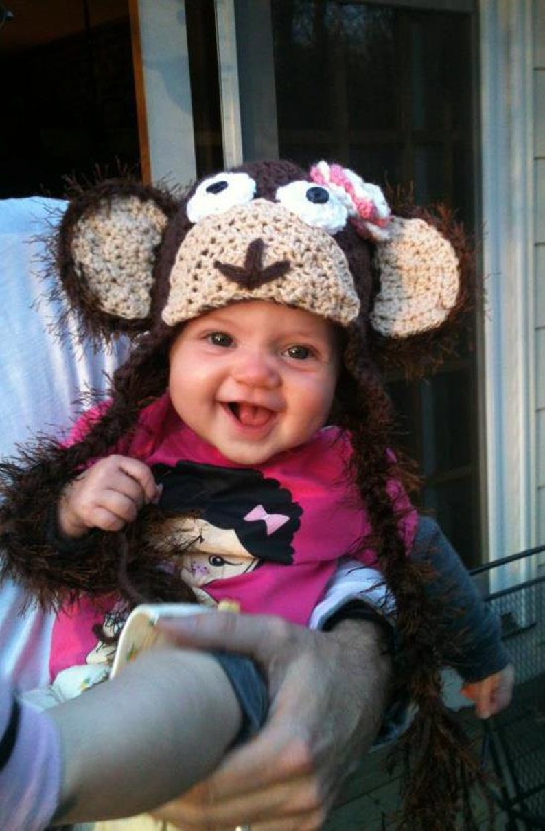 Crocheted Newborn/toddler Brown Monkey Earflap Hat/baby Photo - Etsy