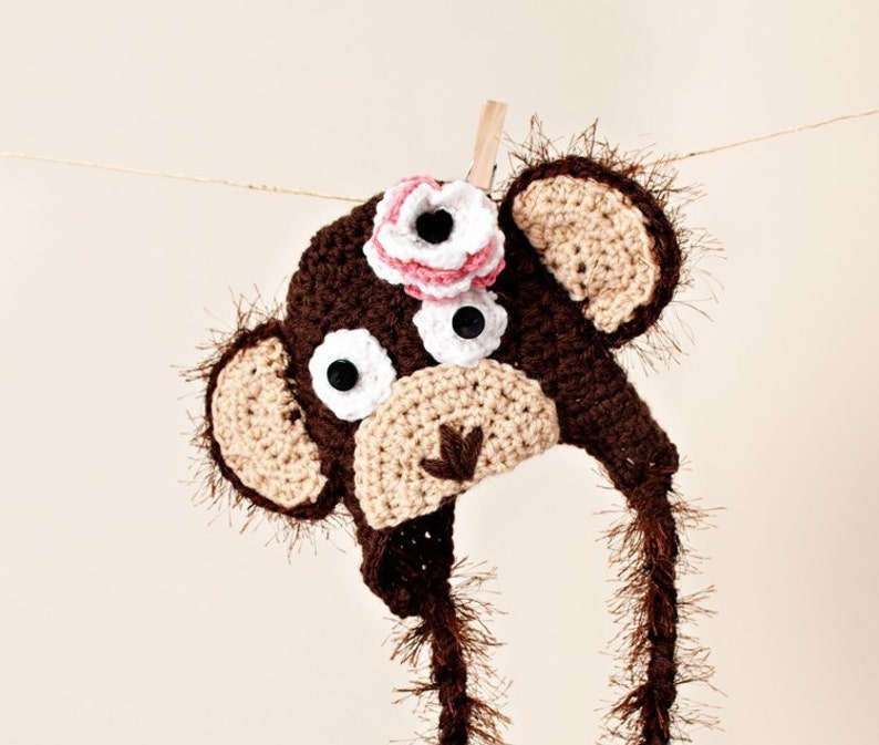 Crocheted Newborn/toddler Brown Monkey Earflap Hat/baby Photo - Etsy
