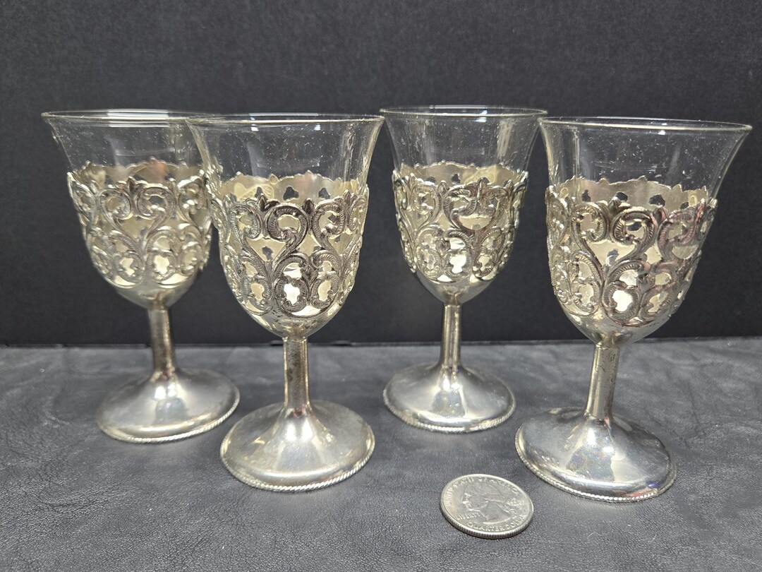 Vintage Leonard Silverplated Ornate Cordial/liquor Glasses - Set of 4 ...