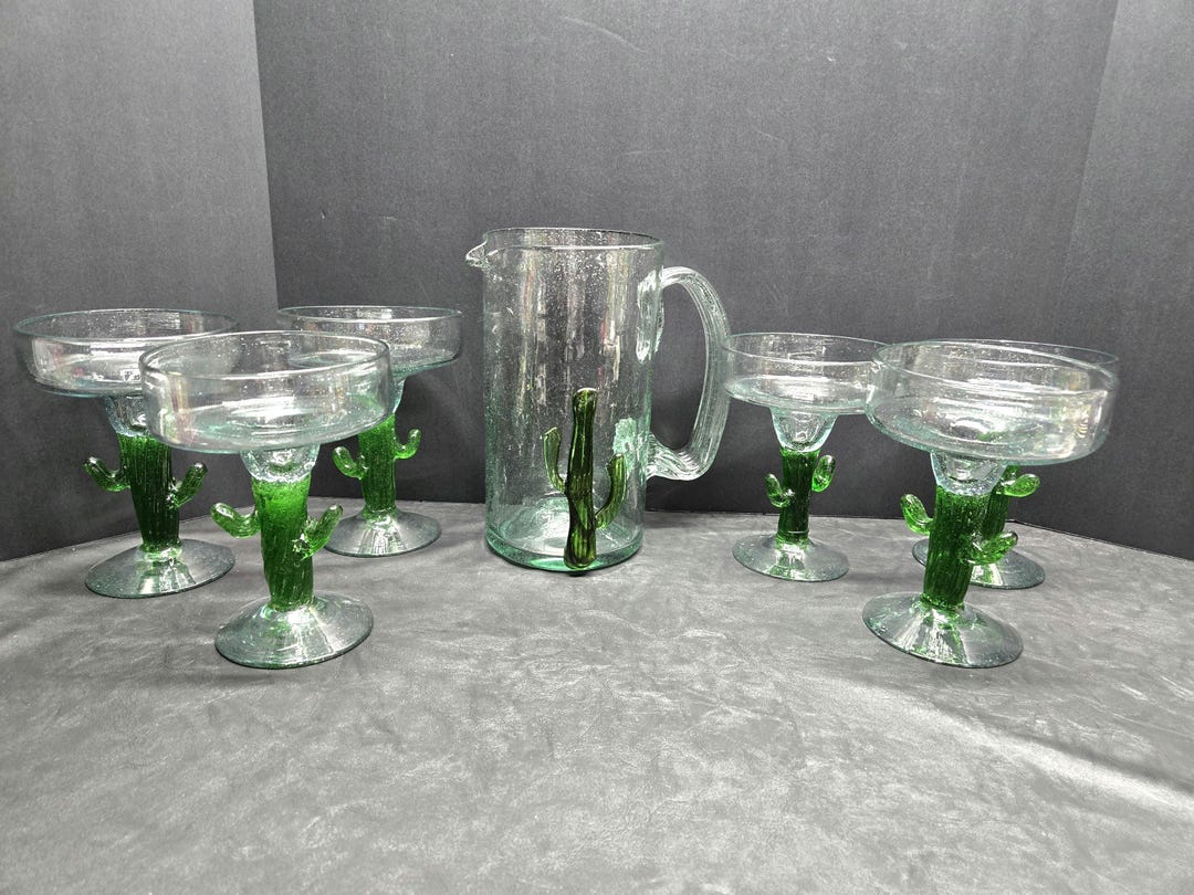 Vintage Hand Blown Margarita Pitcher Set With 6 Glasses - Etsy