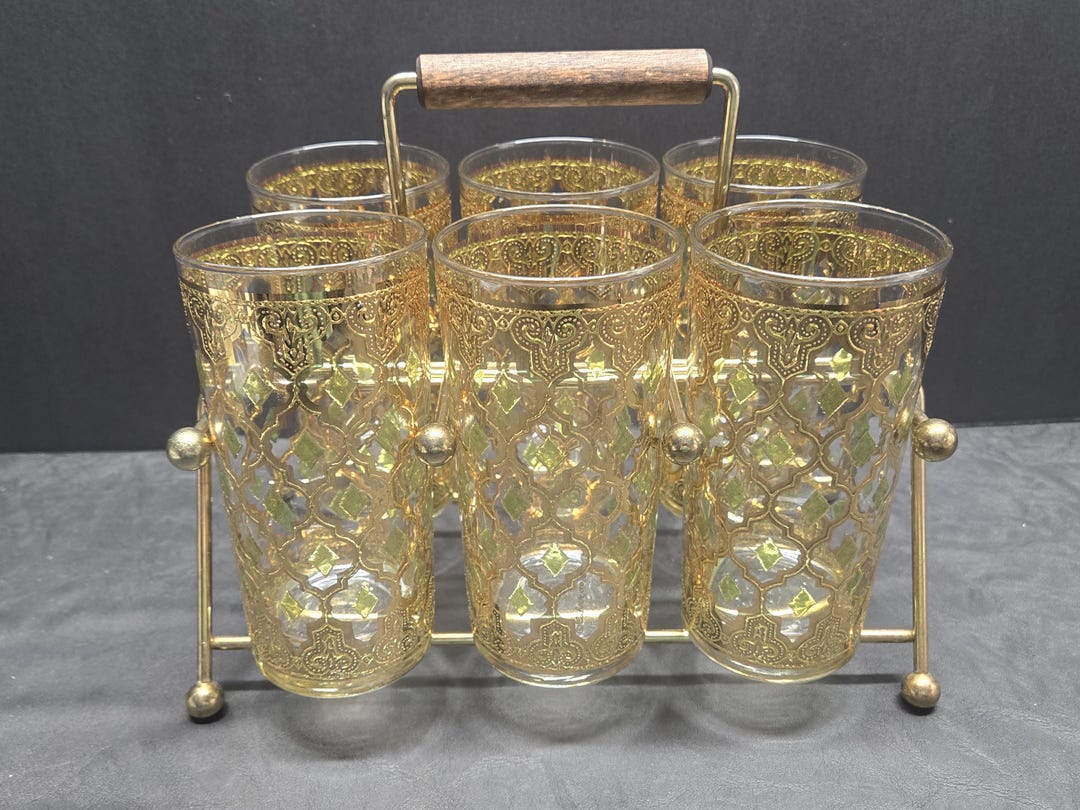 Mid Century Culver Valencia Highball Glasses Set Designed With 22K Gold ...