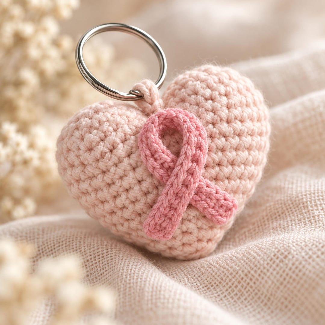 Heart Cancer Keychain Crochet Pattern PDF, Pink Cancer Ribbon Awareness ...