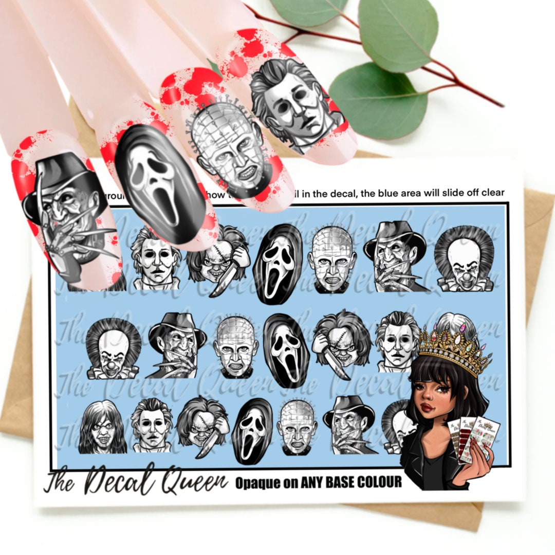 Black & White HORROR FACES Halloween Nail Art Water Decals Fall ...
