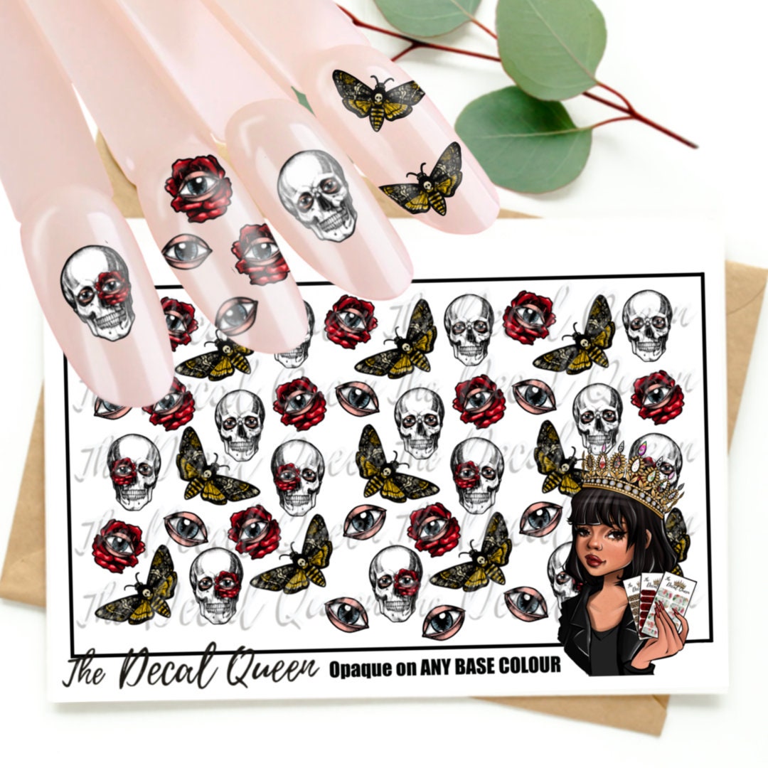GOTH MOTHS & SKULLS Nail Art Water Decal Gothic Nail Art Halloween Nail ...