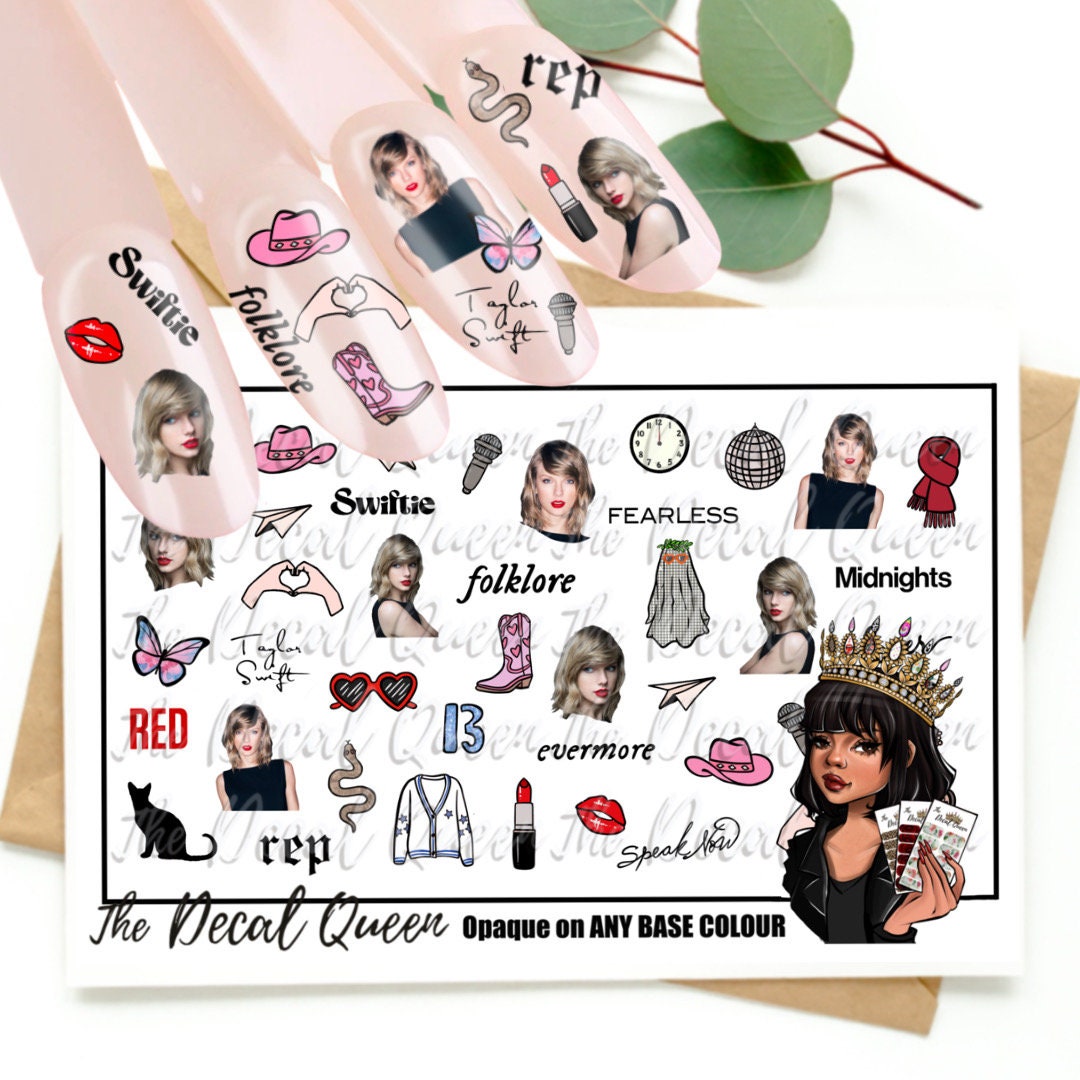 Eras Music Nail Art Water Decal Nail Designs Reputation Nails Gels RED ...