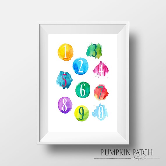 NUMBER Watercolor Printable Wall Art 16x20 8x10 Instant - Etsy