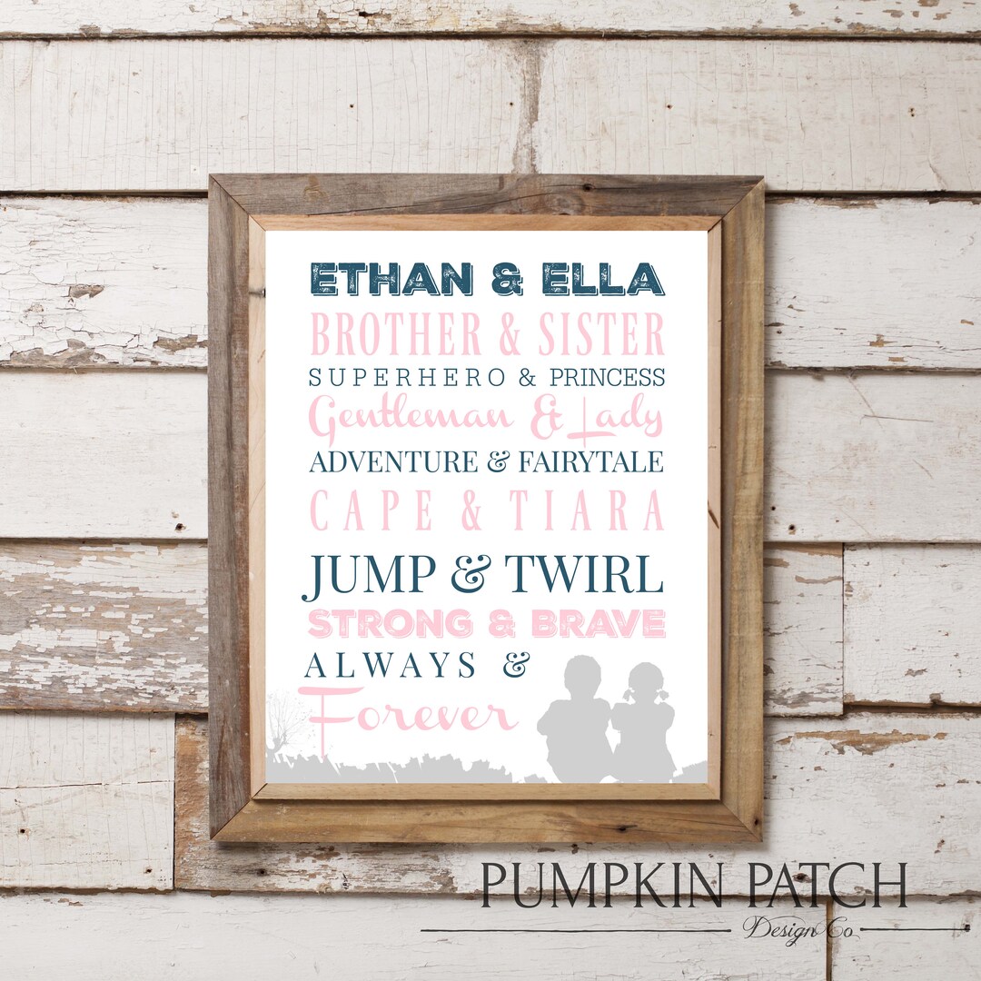 Sibling Custom Printable Wall Art 16x20 Brother & Sister Name - Etsy