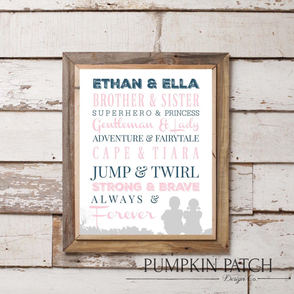 Sibling Custom Printable Wall Art 16x20 Brother & Sister Name - Etsy