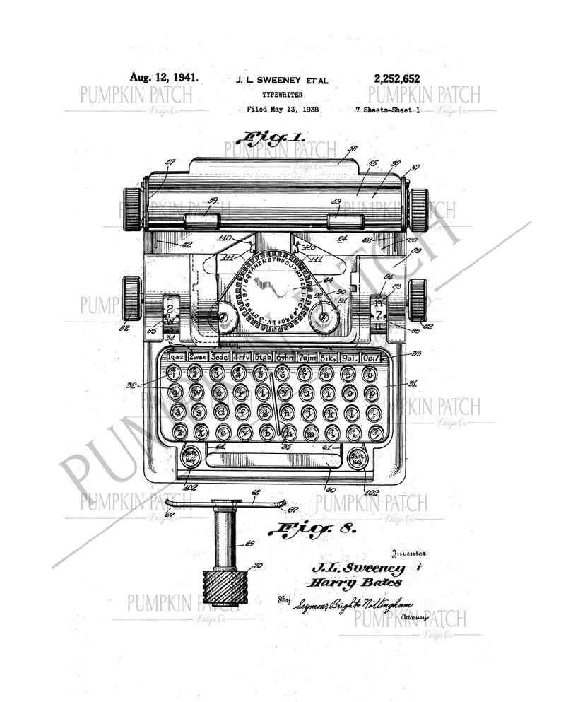 TYPEWRITER Patent Printable Wall Art Chalkboard White - Etsy