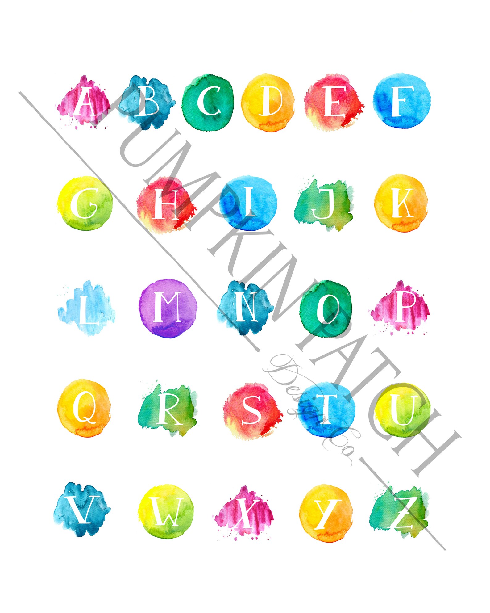 ALPHABET UPPERCASE ABC Watercolor Art 16x20 8x10 Printable - Etsy