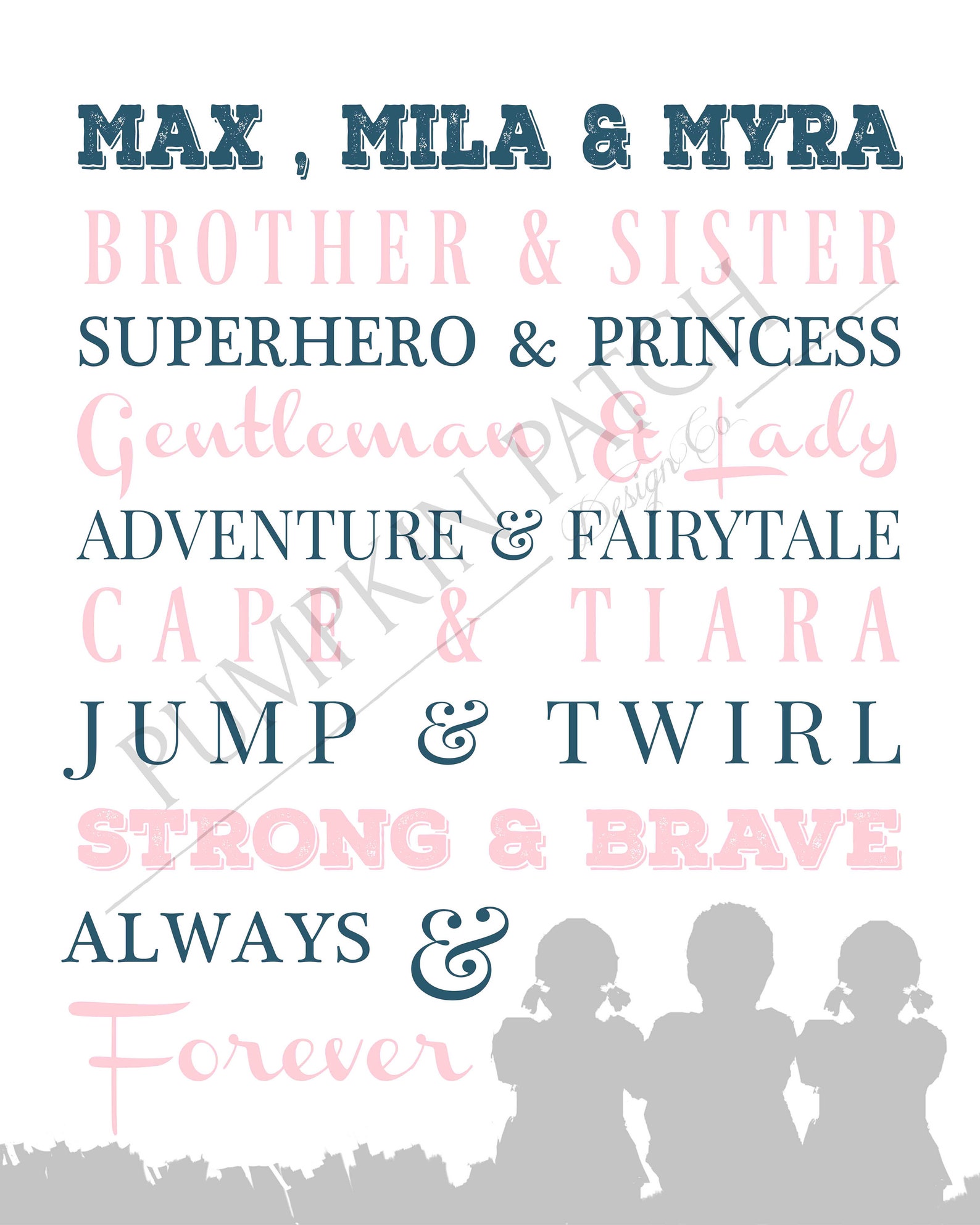Sibling Custom Printable Wall Art 16x20 Brother & Sister Name - Etsy