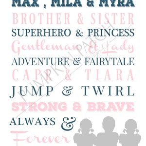 Sibling Custom Printable Wall Art 16x20 Brother & Sister Name - Etsy