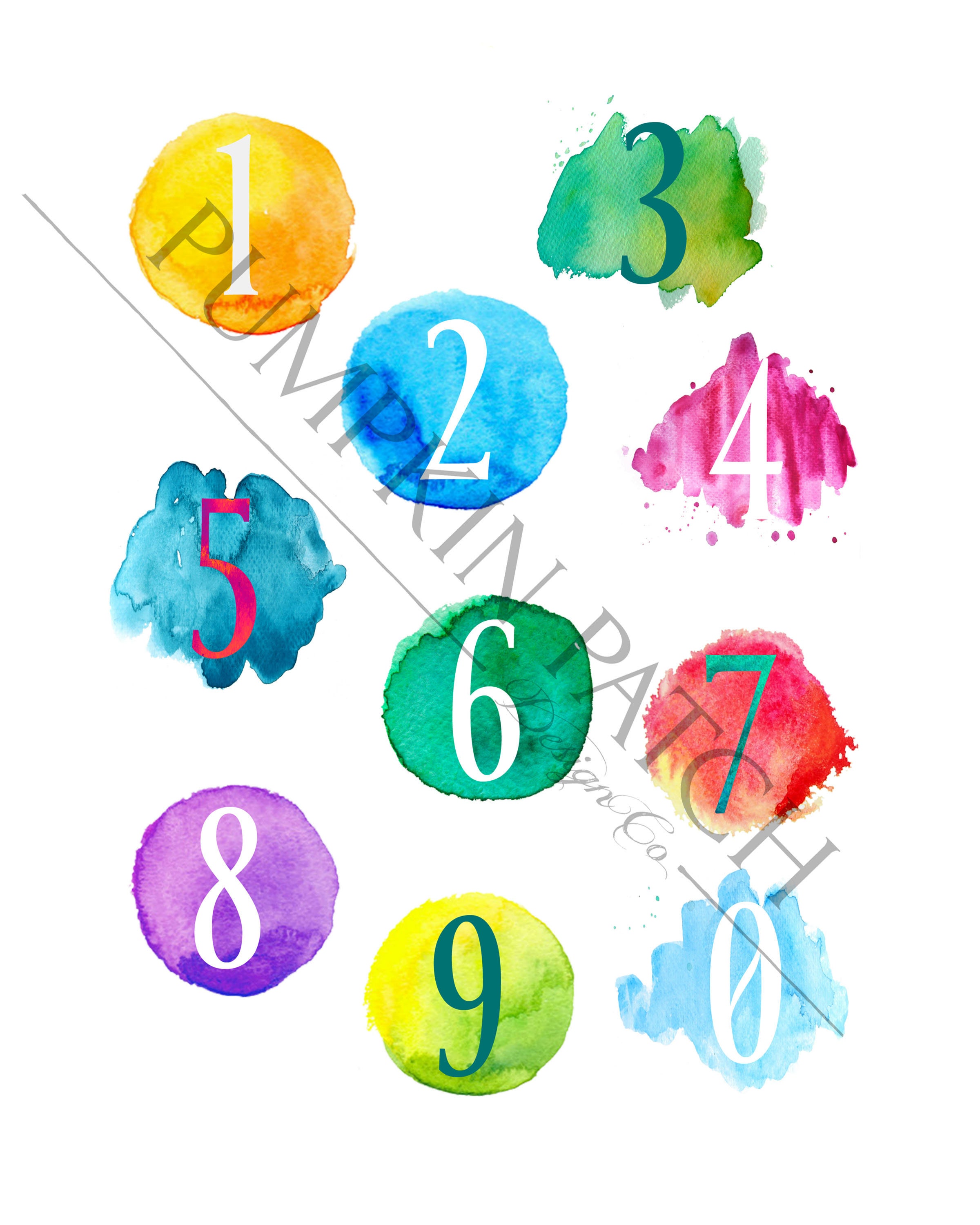 NUMBER Watercolor Printable Wall Art 16x20 8x10 Instant - Etsy