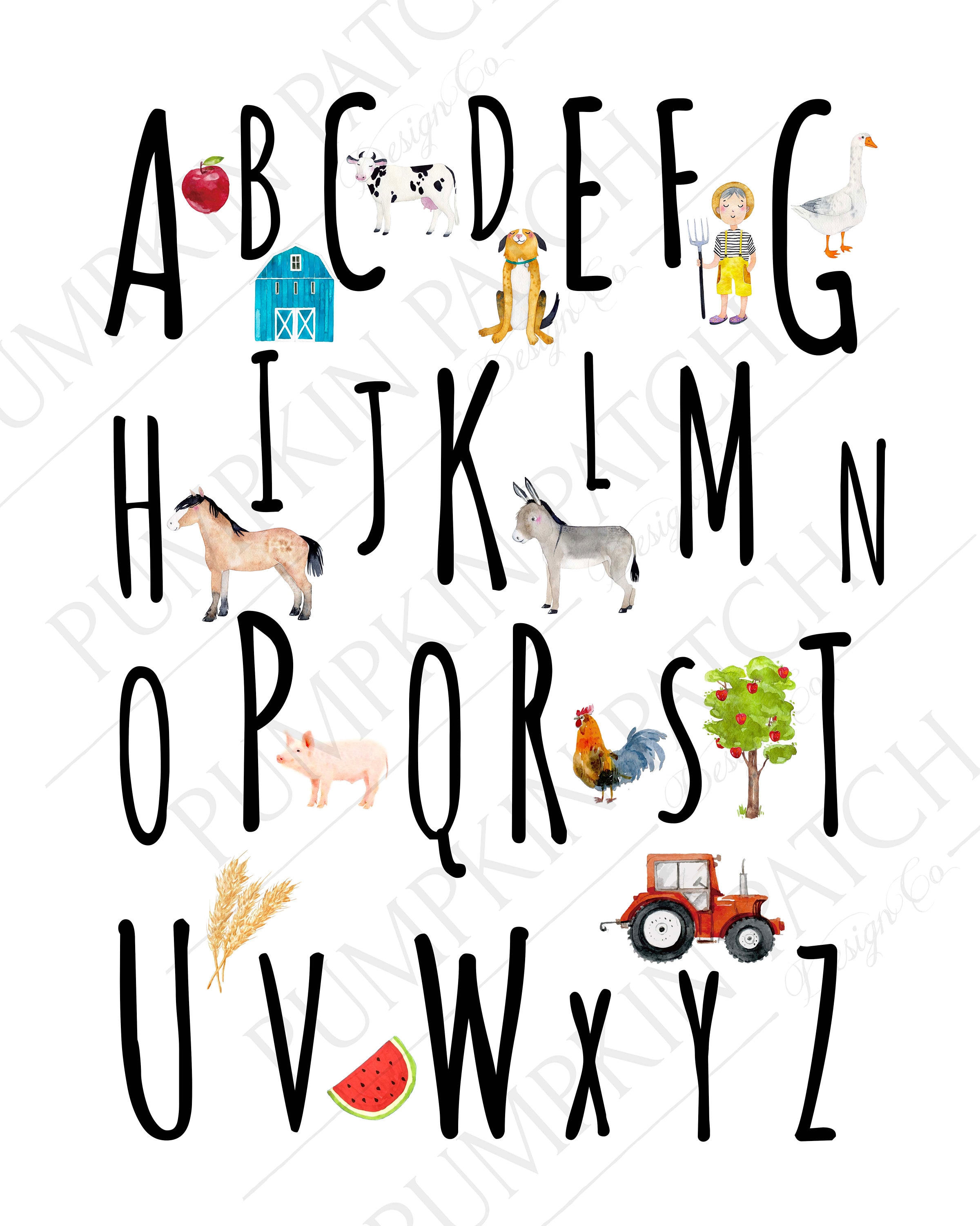 Farm Animal ABC Poster Printable 8x10 11x14 16x20 - Etsy Australia