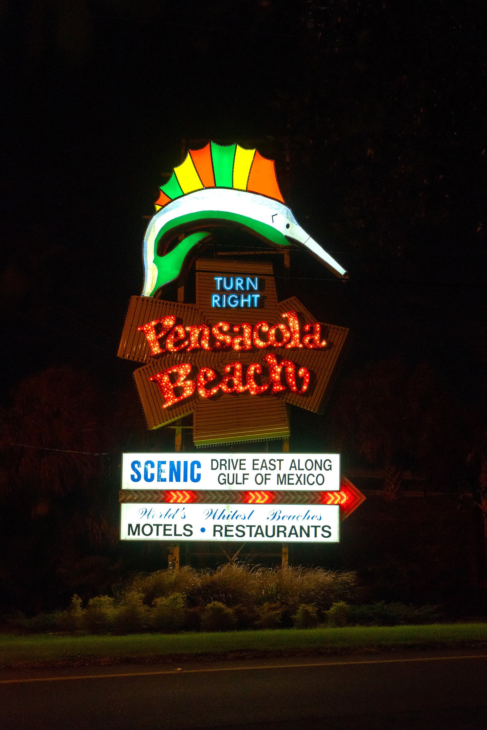 Pensacola Beach Sign at Night Gulf Breeze Florida Art Photography Print ...