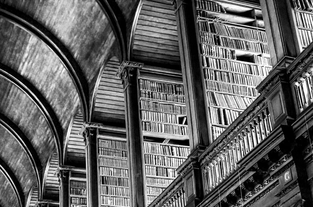 Library Book Print Trinity College Black and White Bibliophile Arch ...