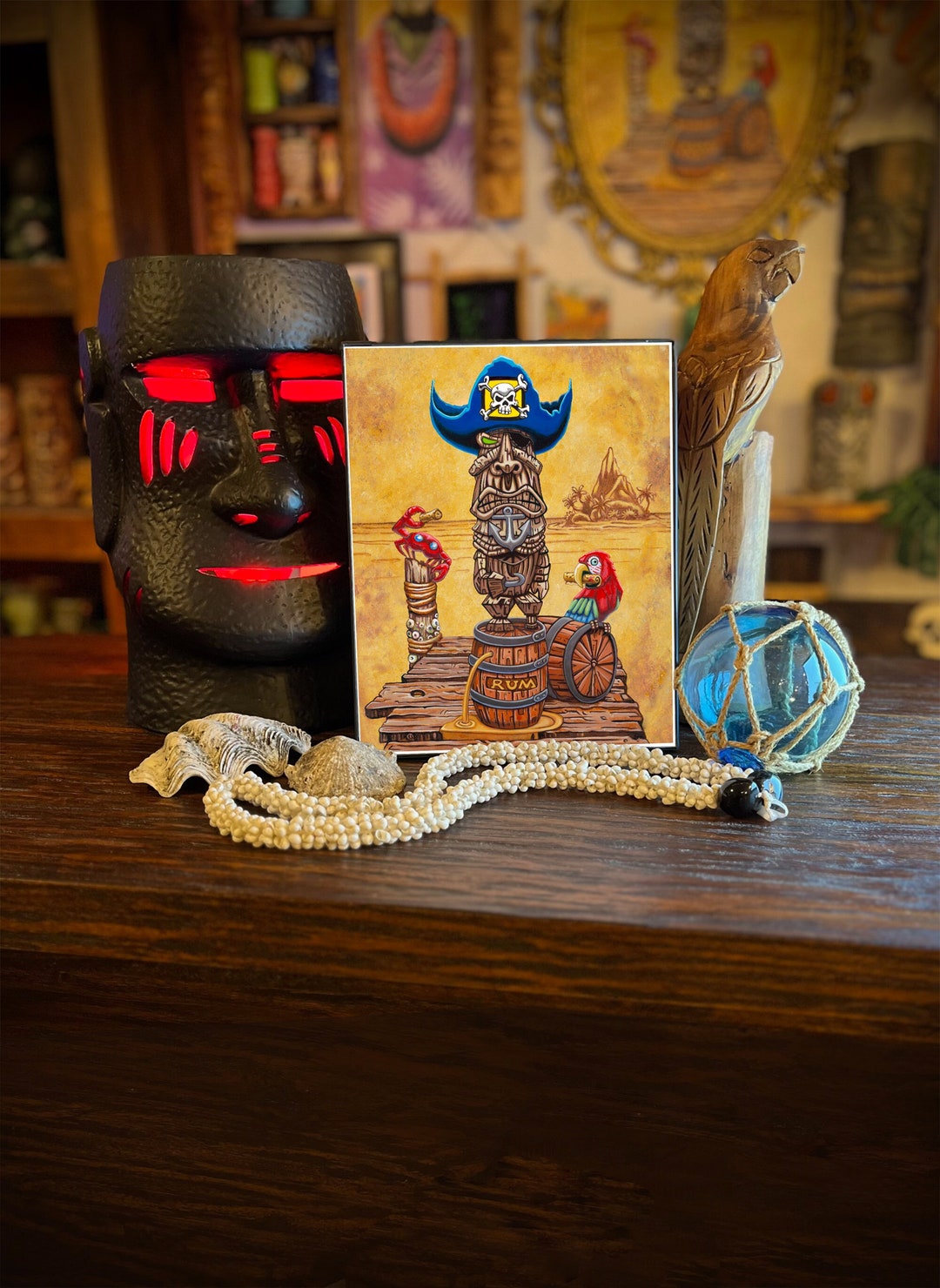 Pirate Wall Art Tiki Art Print Pirate Rum Barrel Tiki Mug Nautical ...