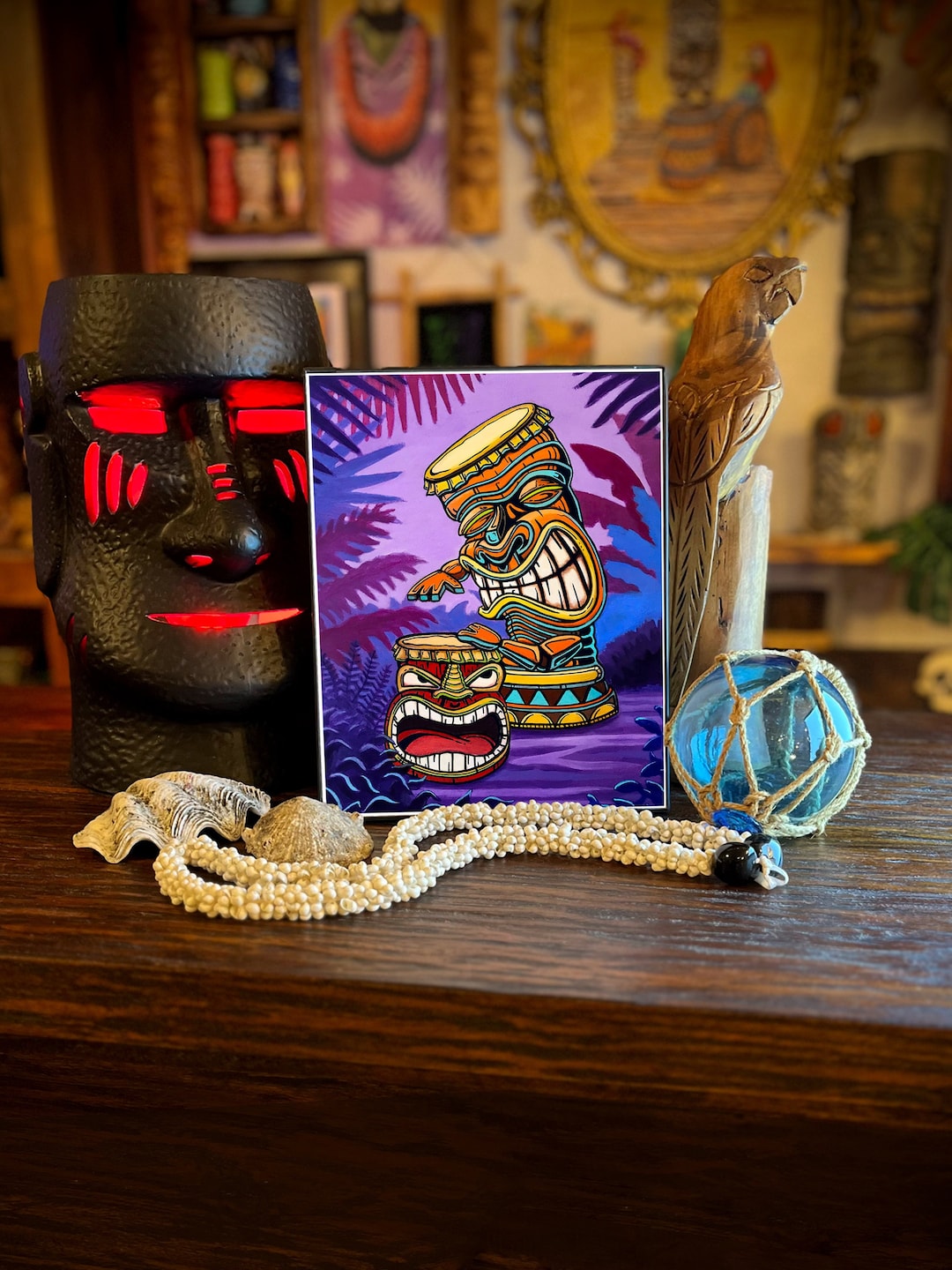 Tiki Drum Art Print Surf Art Tiki Decor for Lowbrow Art Hawaii Wall Art ...