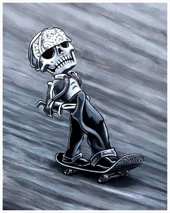 Cholo SKATE ART PRINT Skeleton Skateboard Birthday Gift | Etsy UK