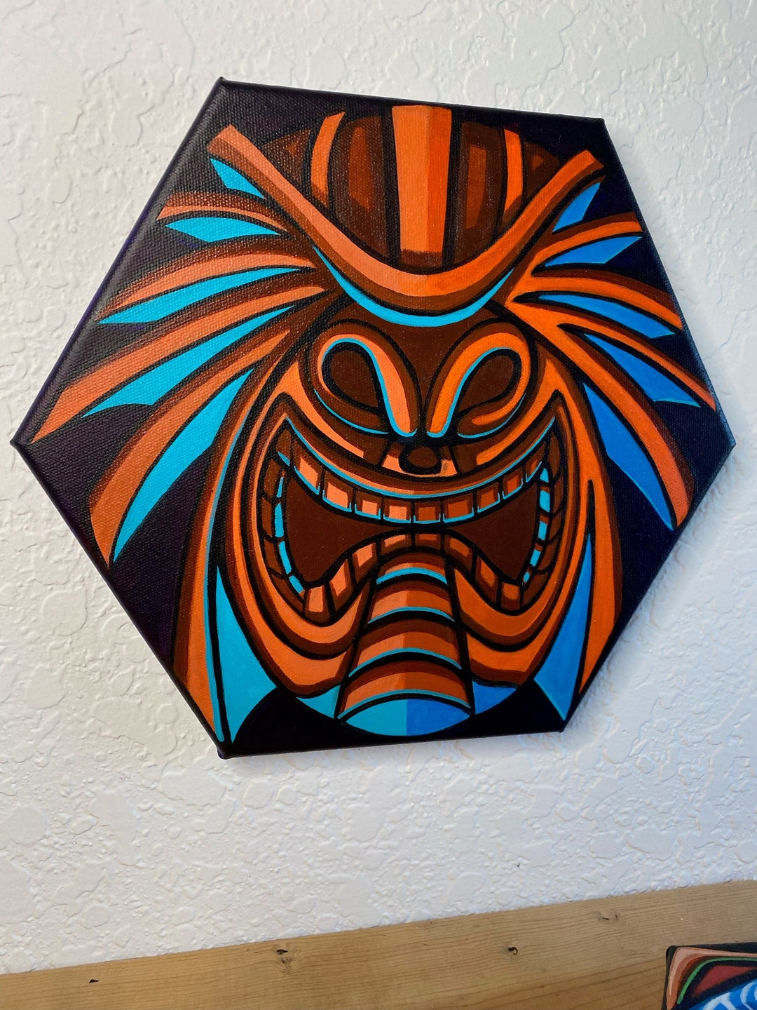Original Tiki Art: Hexagon Canvas, Lowbrow Tiki Bar Decor - Etsy