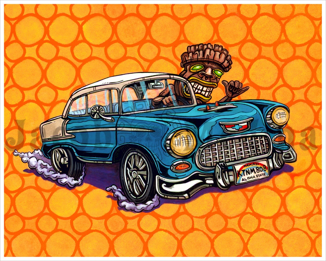 Chevy Bel Air 1955 Art Print: Tiki Hot Rod Car Culture (8x10) - Etsy
